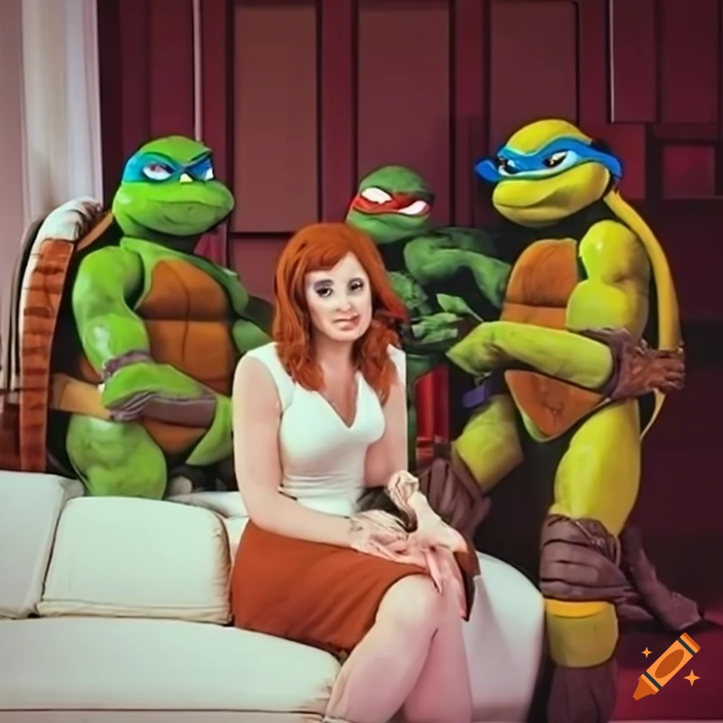 April O'Neil with the four ninja turtles and Splinter on Craiyon