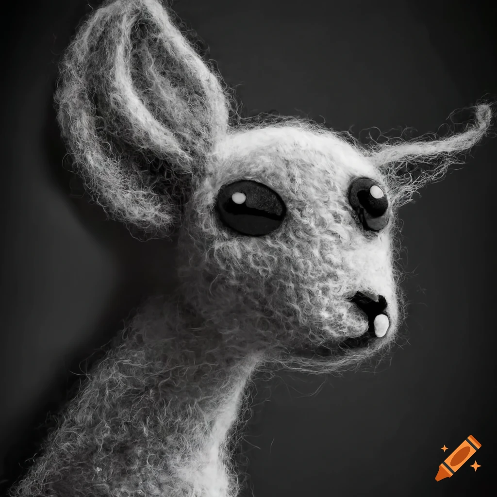 Creatures made of felted wool with unusual clothing in a textured ...