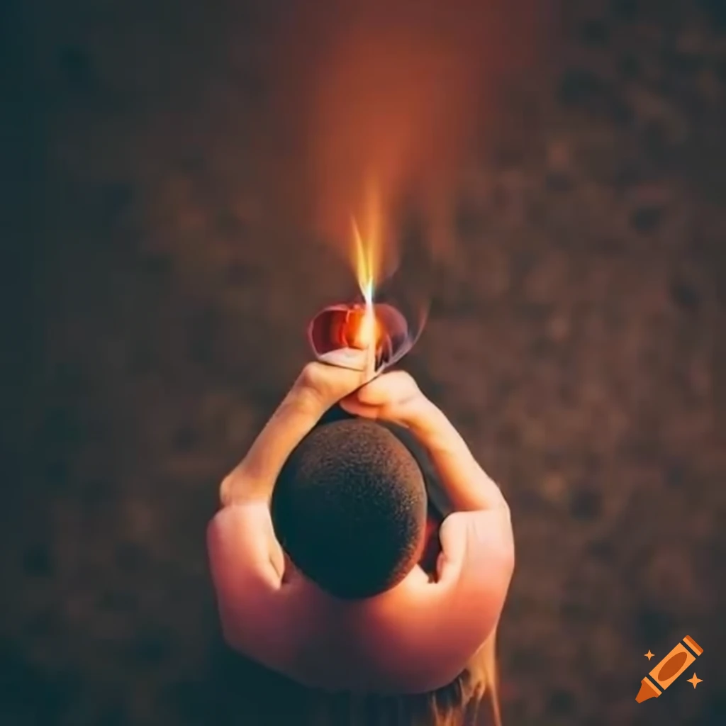 Person holding a torch from a top view angle on Craiyon