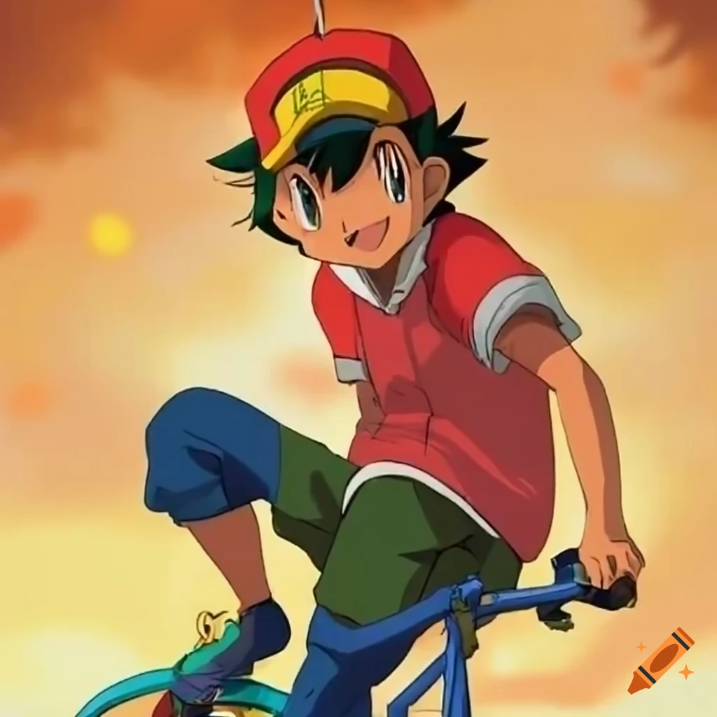 Ash ketchum riding a bicycle on Craiyon
