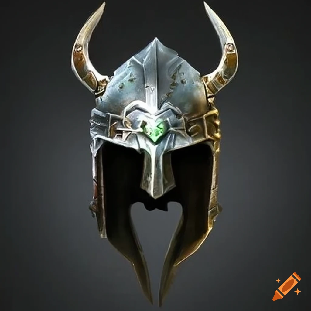 Front view of elite champion cursed helmet in a fantasy setting on Craiyon