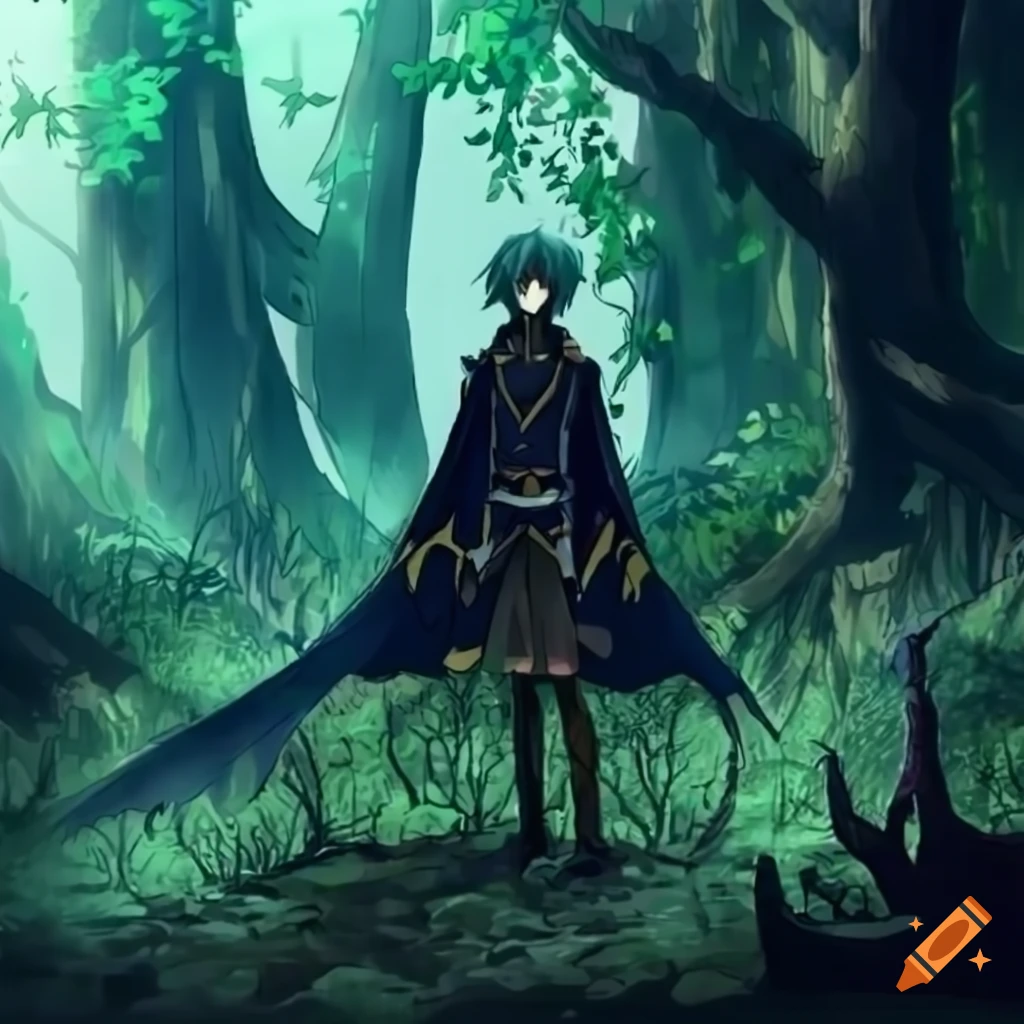 Magical and mystic anime character in a forest on Craiyon