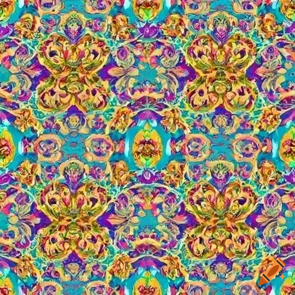 Intricate asymmetrical colorful floral nouveau pattern on Craiyon