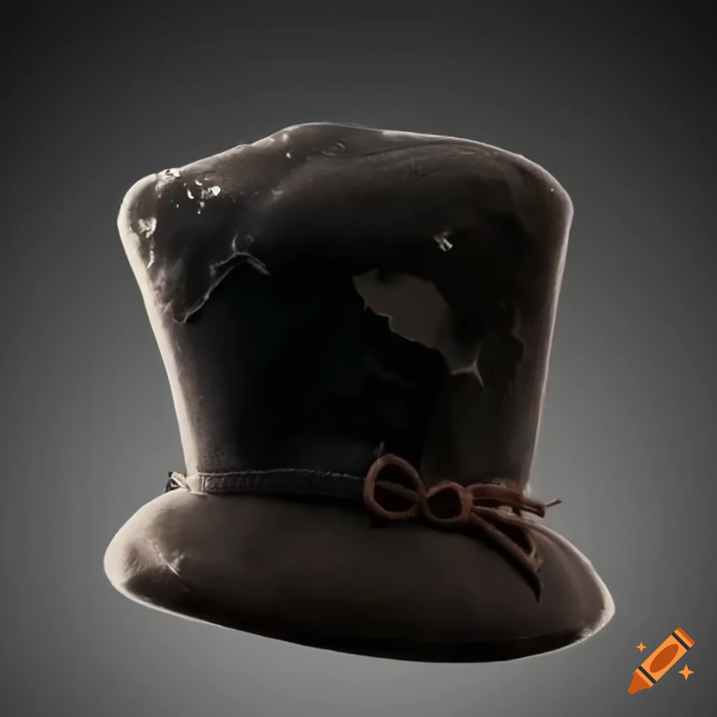 Damaged black gibus hat with nearly detached top on Craiyon