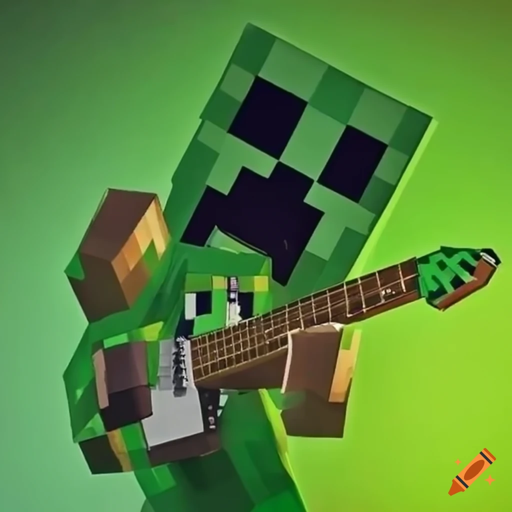 Minecraft creeper playing electric guitar with a funky vibe on Craiyon