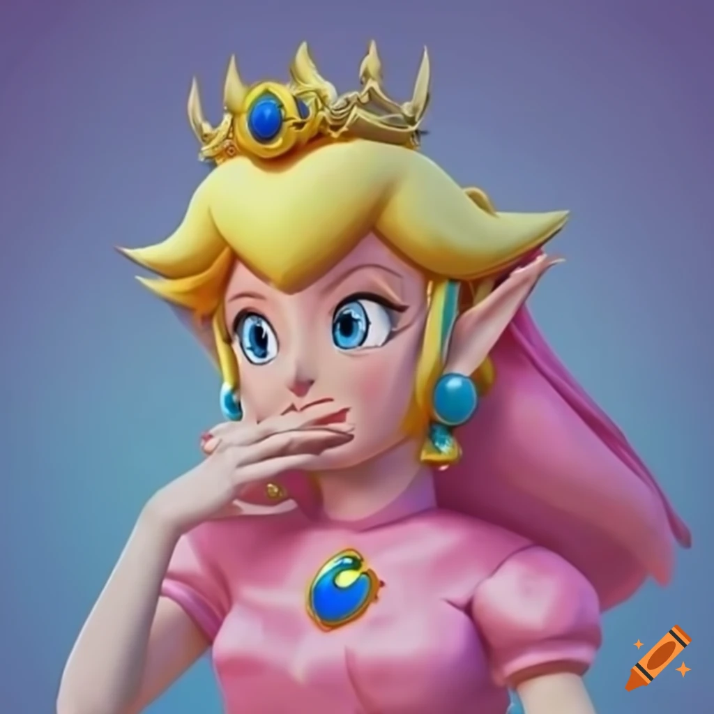 Princess Peach And Link In Pink Silk Ballgowns Posing Together On Craiyon