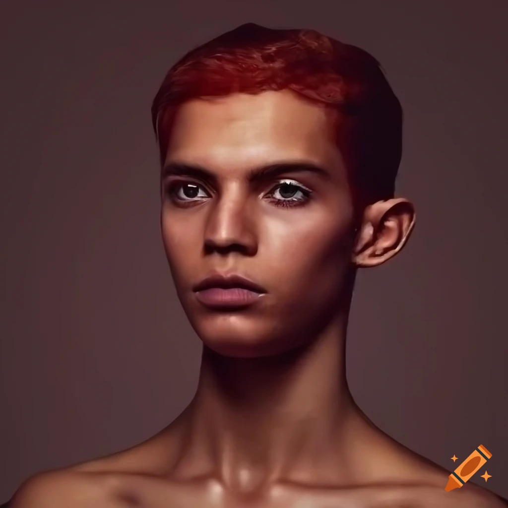 Realistic photo of a humanoid alien man with maroon hair and arabic ...