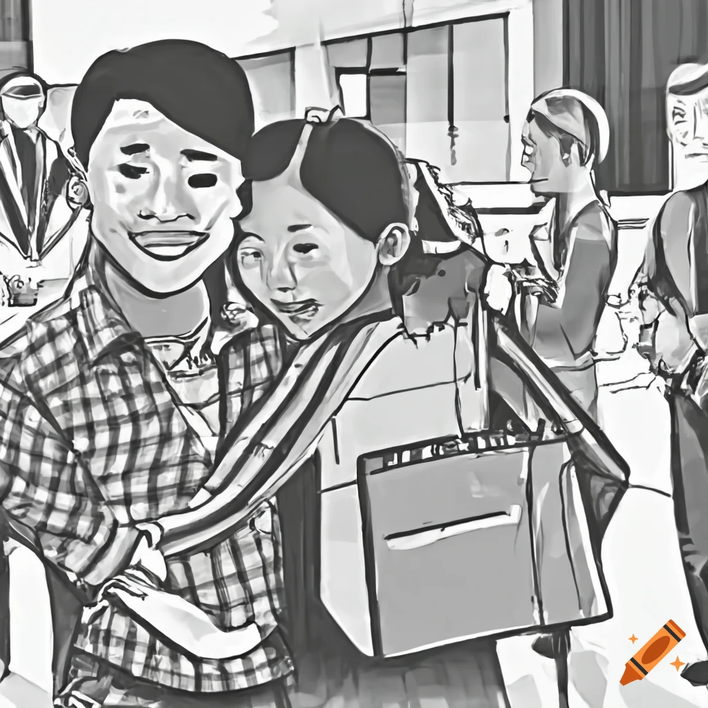 Filipino employee hugging loved ones before departure on Craiyon