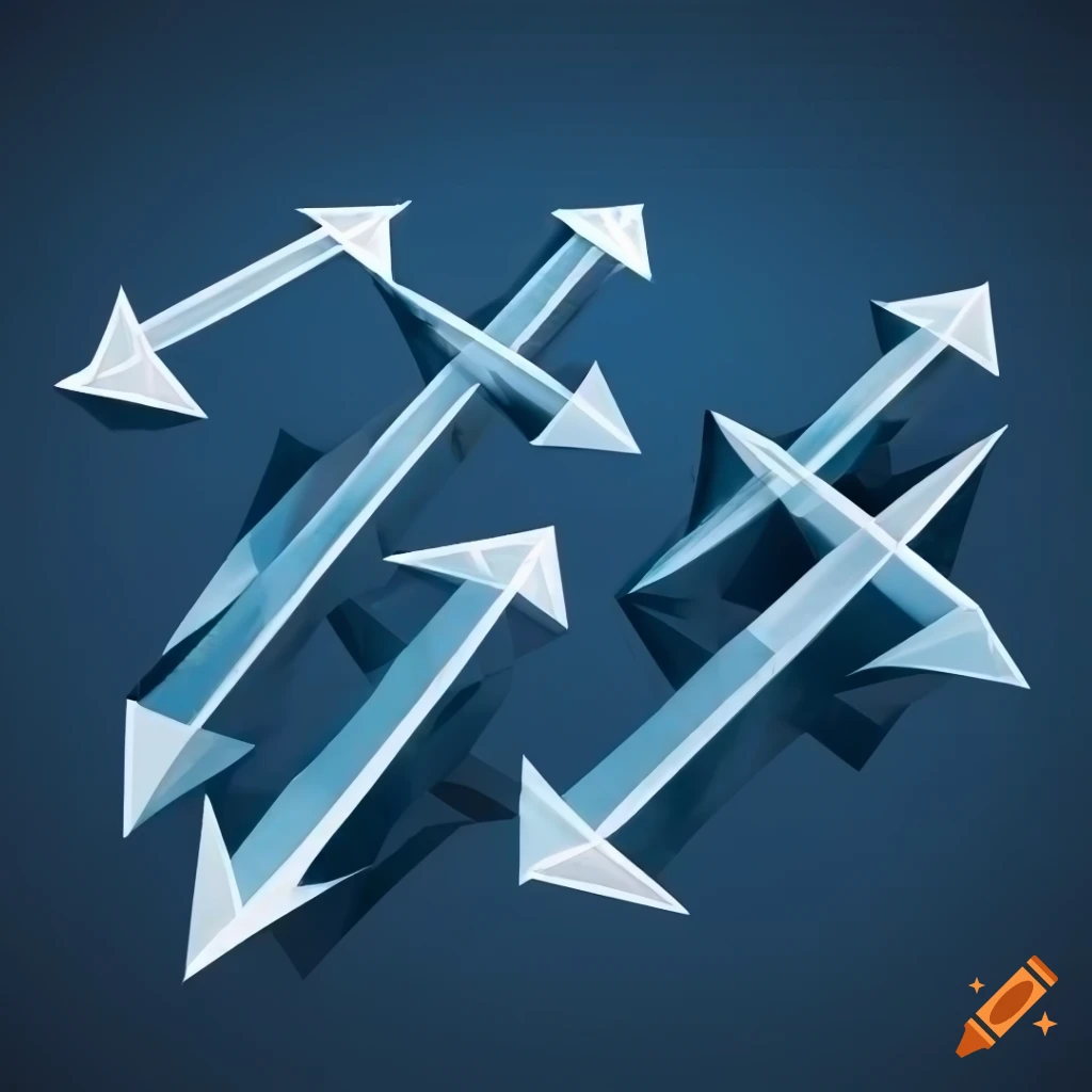 Intricate white low poly crossing arrows on dark blue background on Craiyon