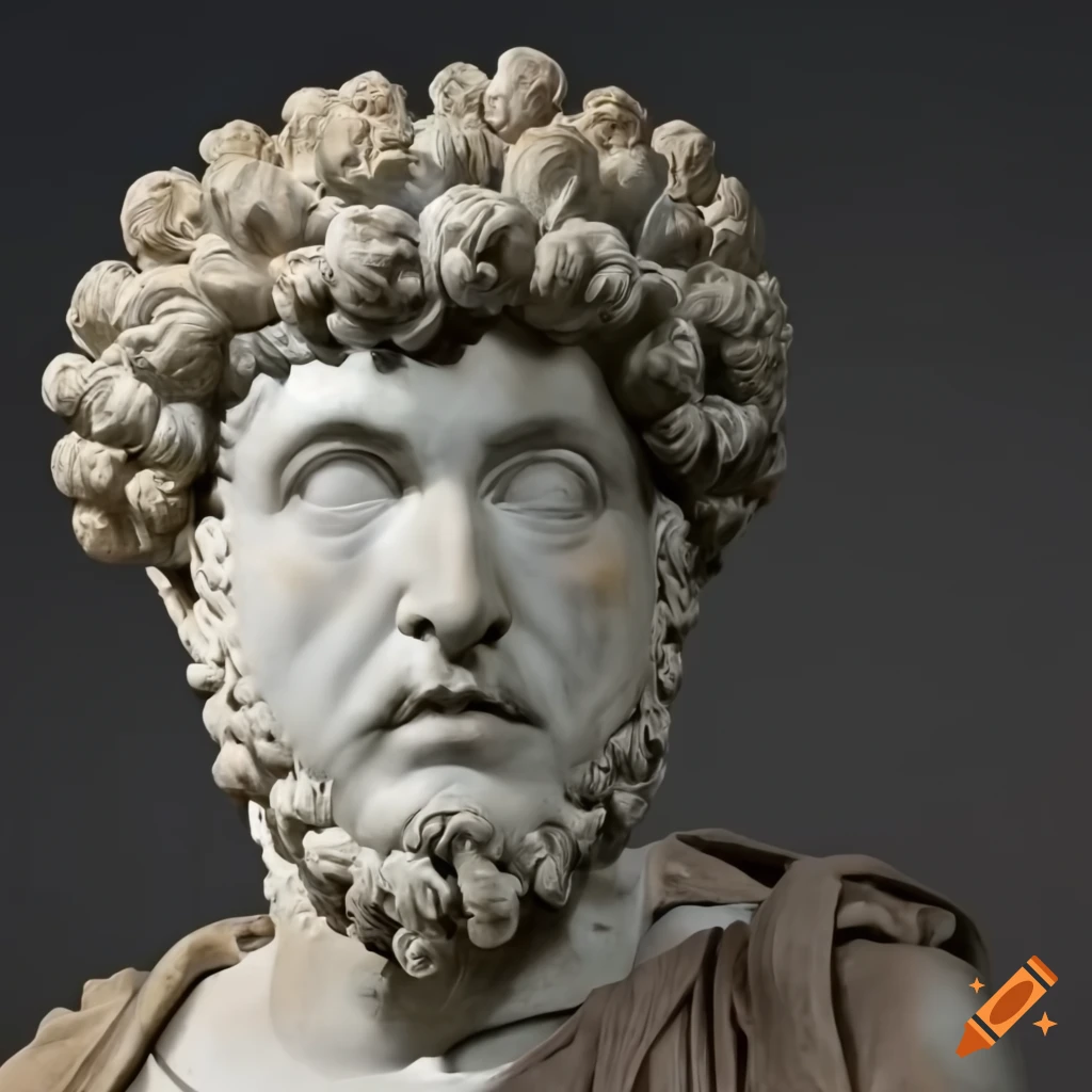 Statue of Marcus Aurelius facing the camera with closed eyes on Craiyon