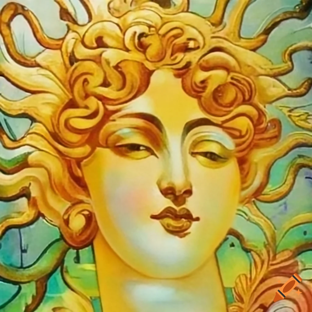 Classical sun with face sticker art in opalescent art deco style on Craiyon