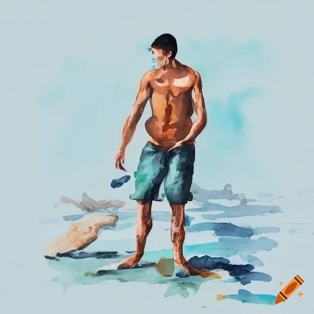 Man throwing rock in watercolor on Craiyon