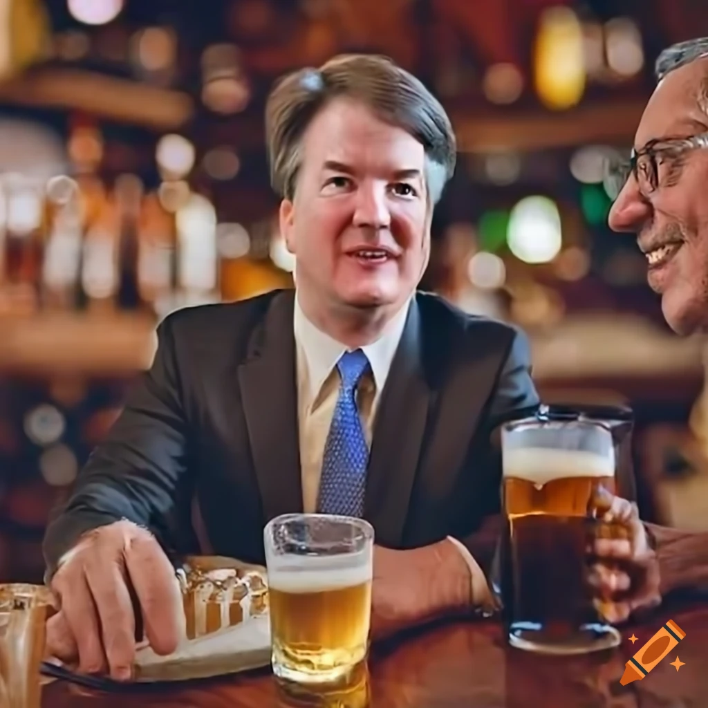 Merrick Garland and Brett Kavanaugh having pints of beer in a pub on ...