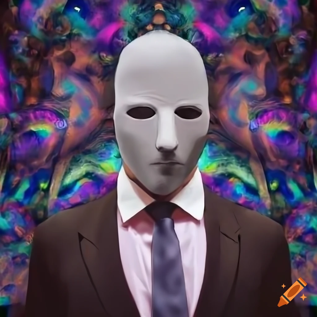 Man with a grey faceless mask and formal attire with psychedelic ...