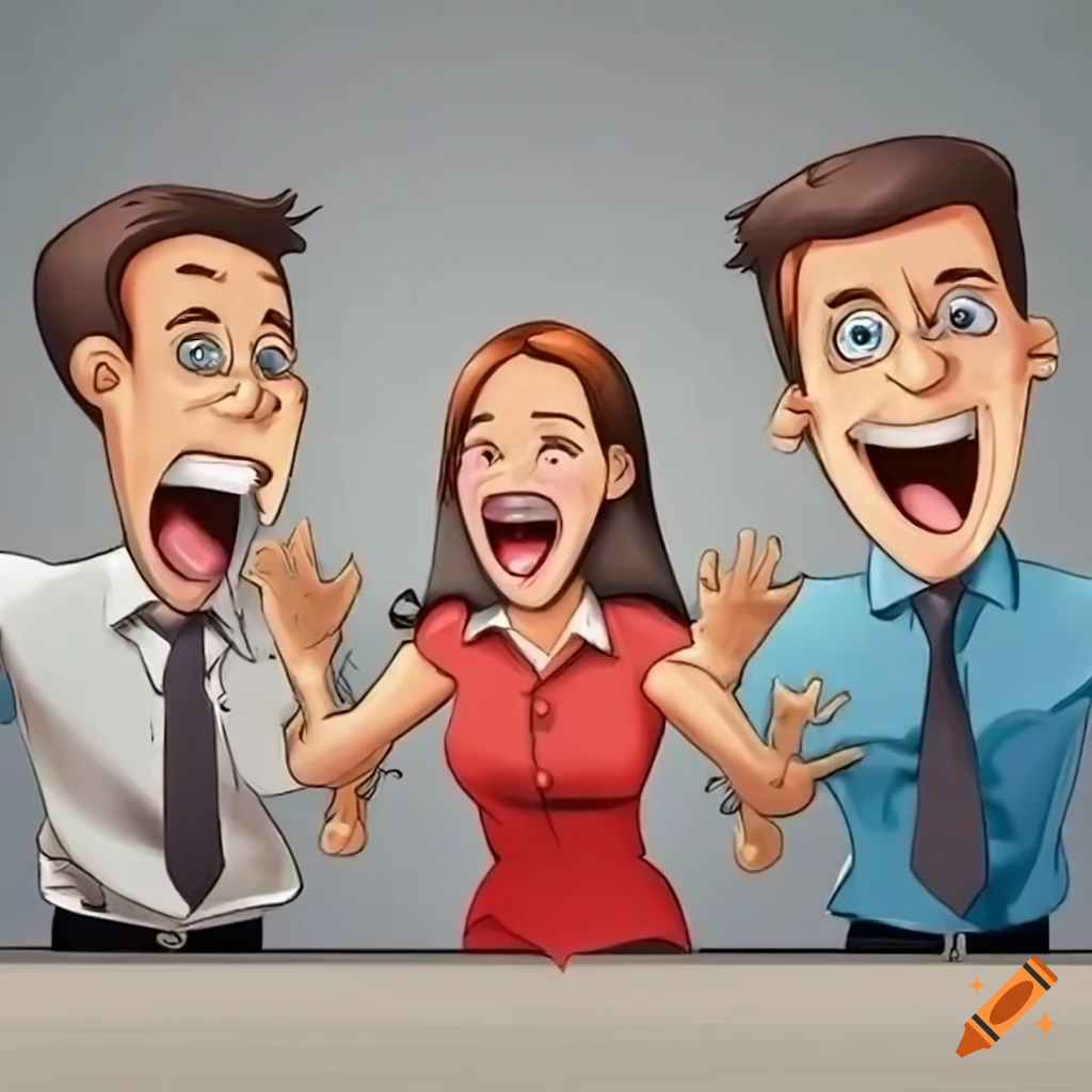 Cartoon office workers laughing on Craiyon