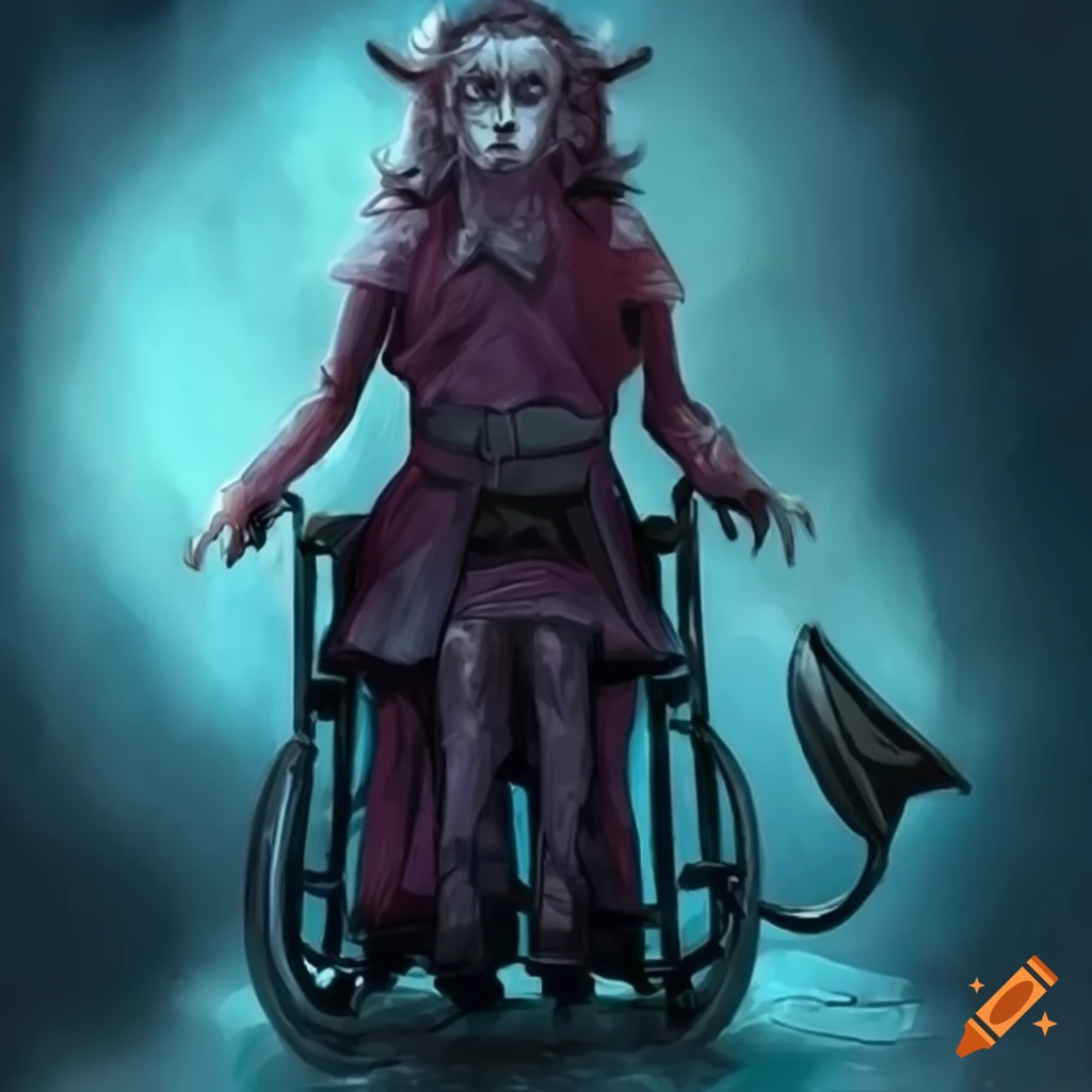 A wizard half-elf in a wheelchair on Craiyon