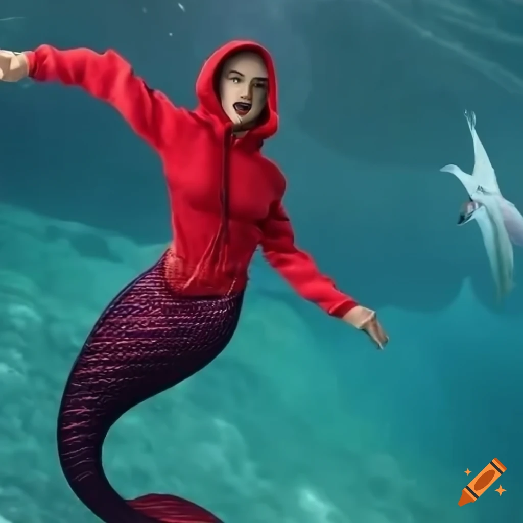 Daisy Ridley Portraying A Red Mermaid With A Hoodie On Craiyon