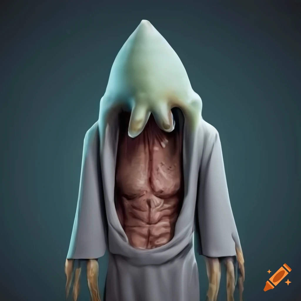 Humanoid creature with a squid-like head wearing grey robes on Craiyon