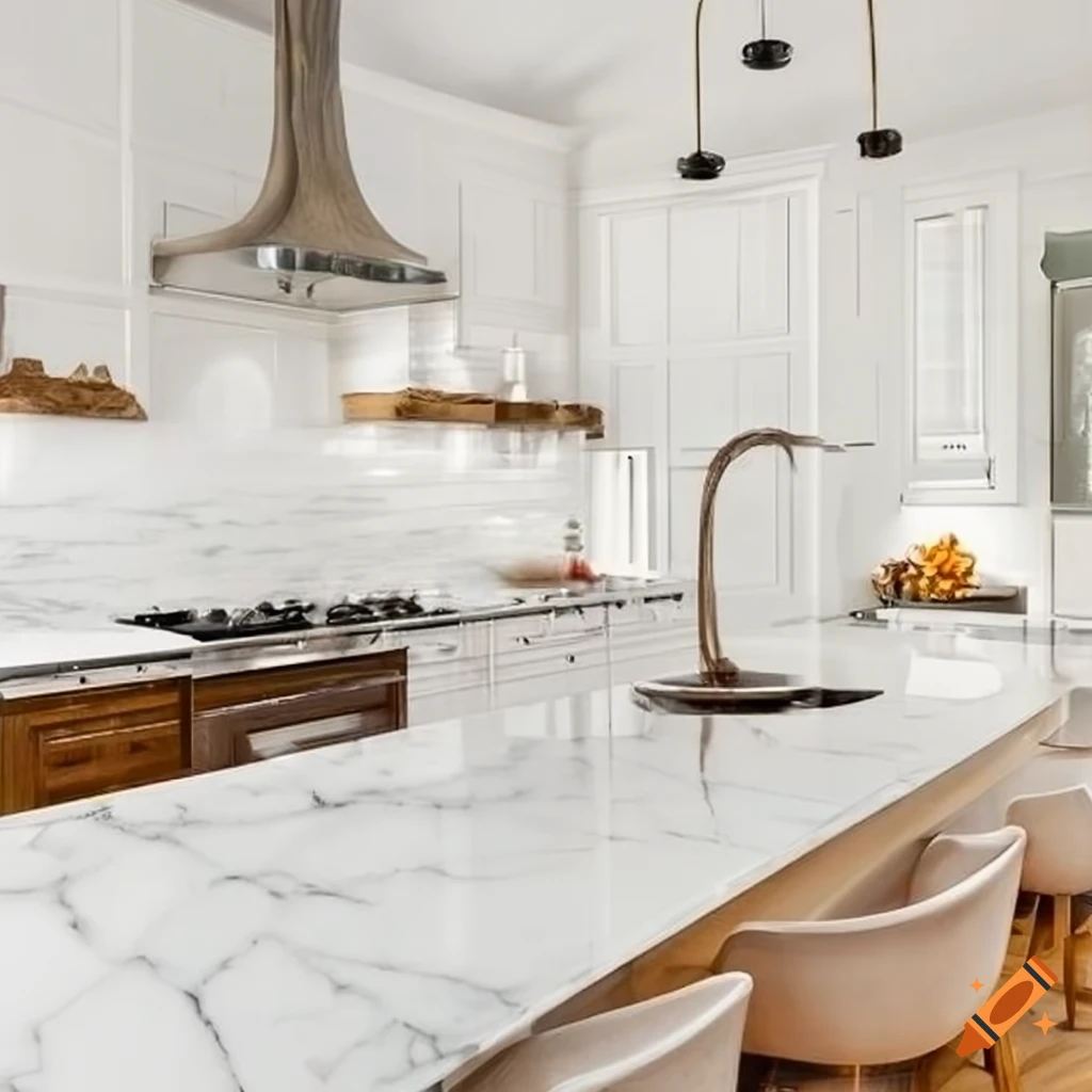 Modern white kitchen with large island and plenty of cabinet space on ...