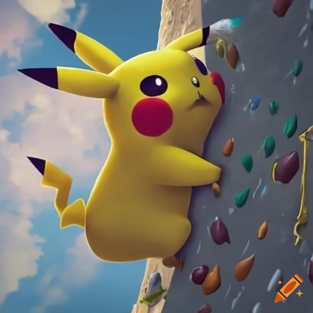 Pikachu climbing rocks on Craiyon