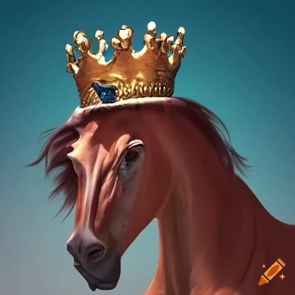 Majestic mustang with a crown being worshipped by humans on Craiyon