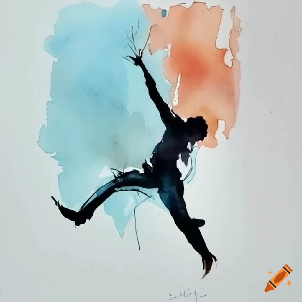 Person falling off cliff in an aquarelle painting on Craiyon