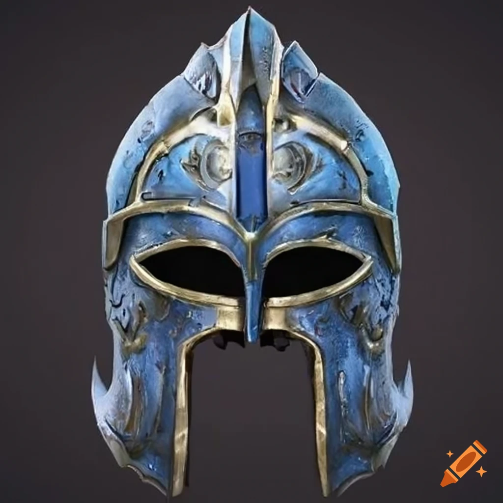 Front view of an elite champion cursed helmet in a fantasy setting on ...