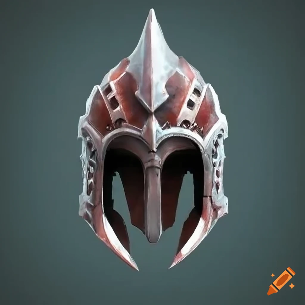 Front view of an elite champion cursed helmet in a fantasy setting on ...