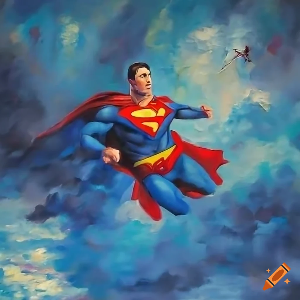 Superman flying by taipei101 with blue sky and white clouds on Craiyon