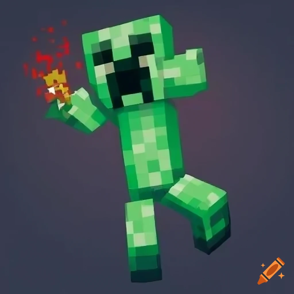 Minecraft style creeper playing guitar with metal sign on Craiyon