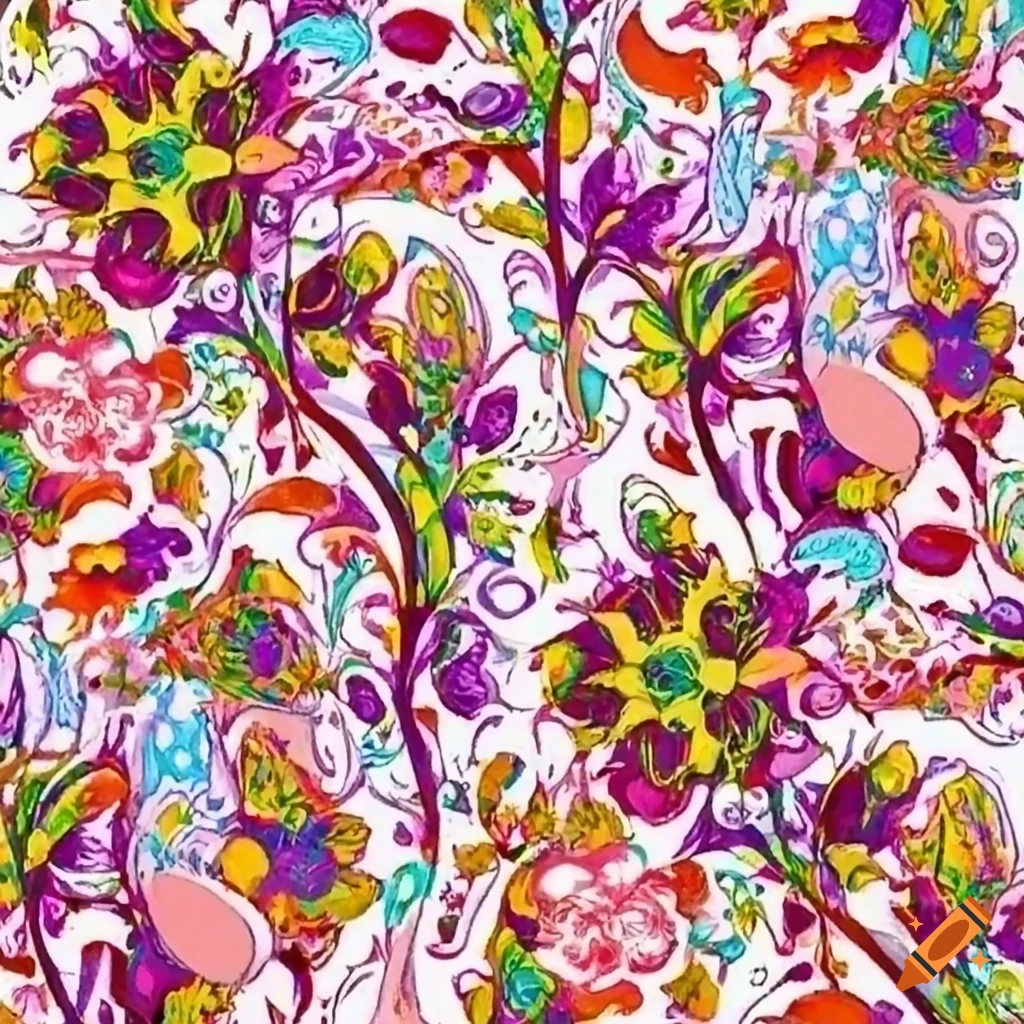 Intricate asymmetrical colorful floral nouveau pattern on Craiyon