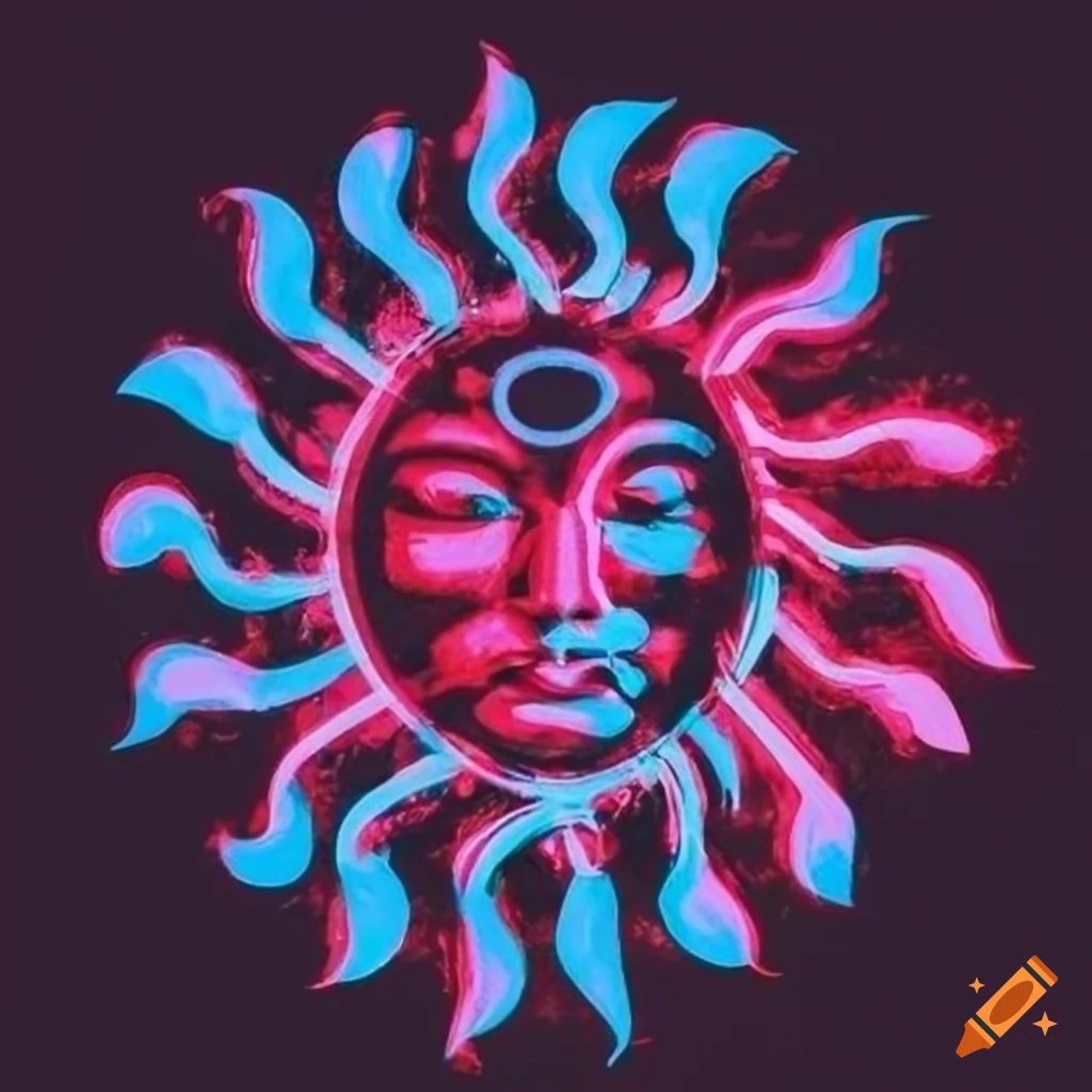 Classical sun with face in vintage neon pop art style on Craiyon