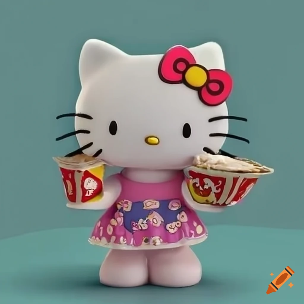 Hello kitty enjoying chinese takeout on Craiyon
