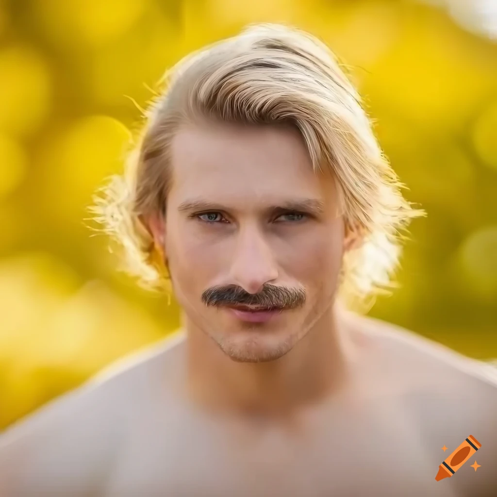 Portrait Of Blond Surfer Man With A Fake Mustache In A Sunny Yellow Background On Craiyon