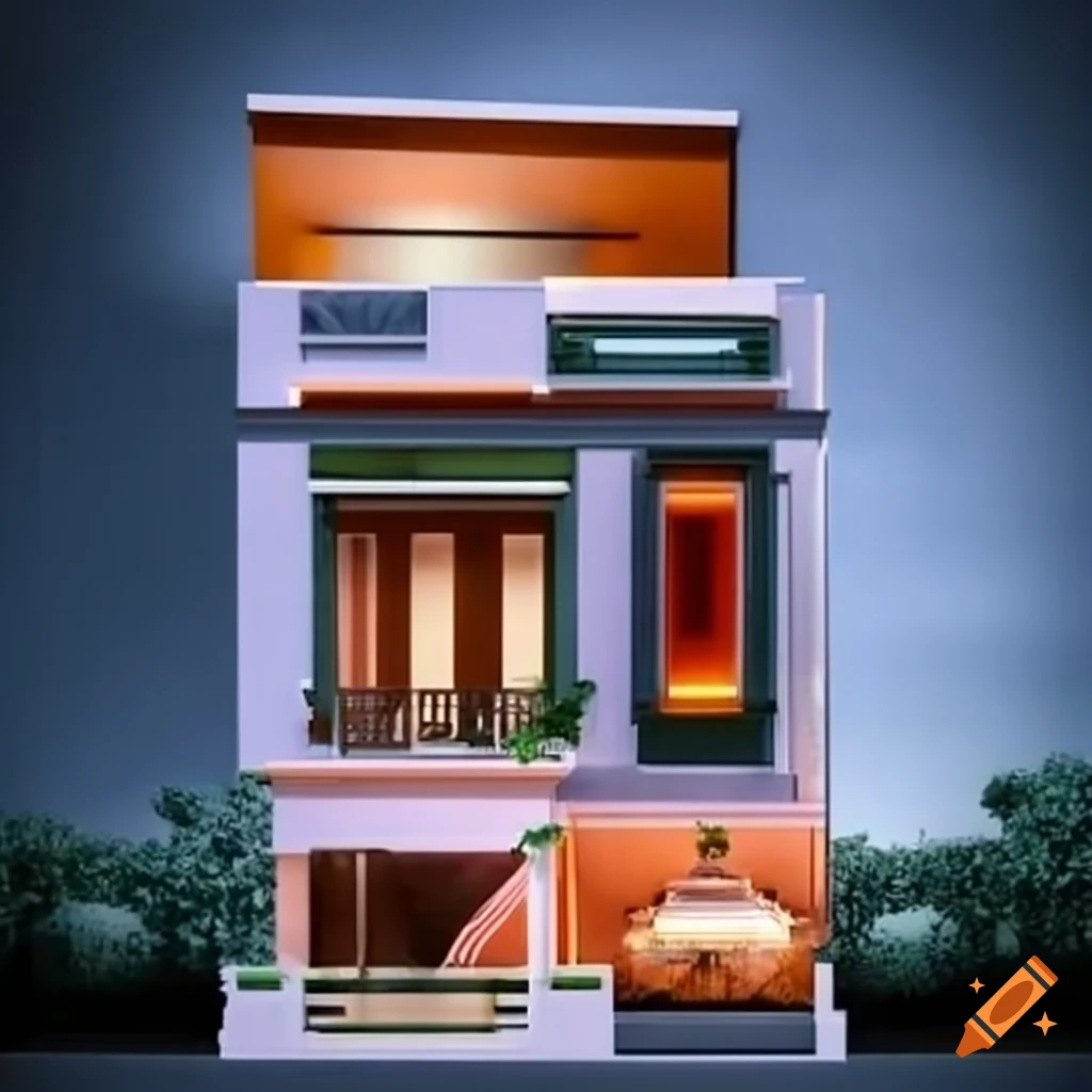 20 foot front house design elevation with 2 floors on Craiyon