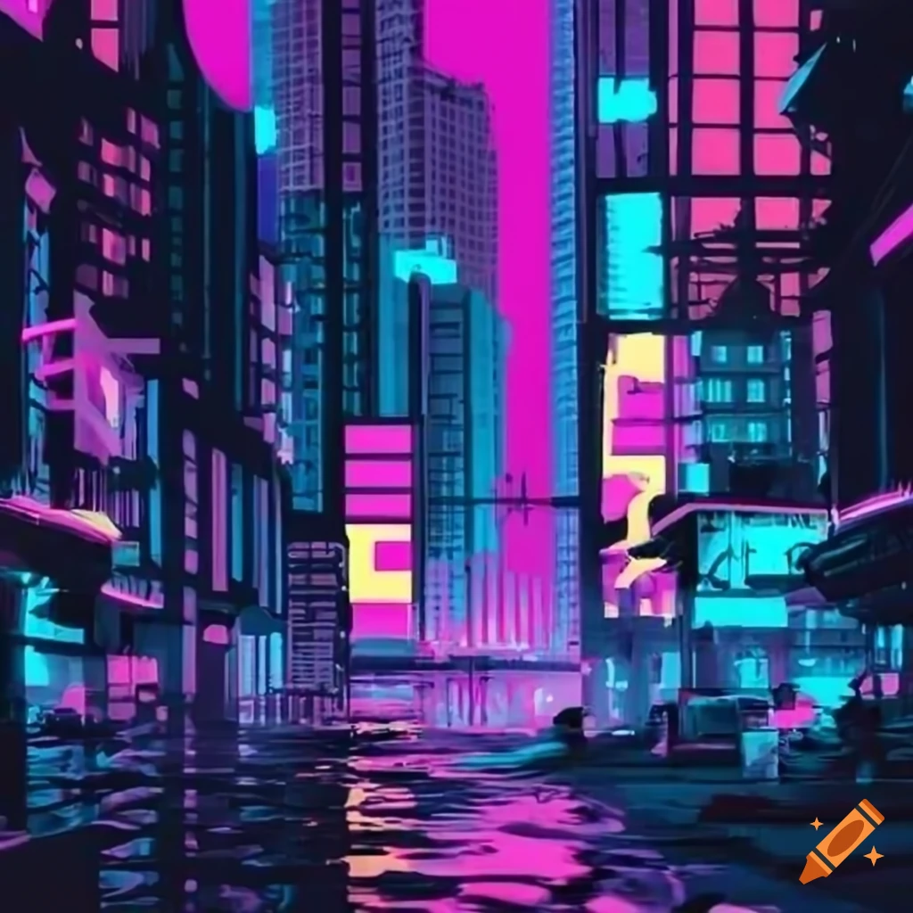 Neon cityscape at night on Craiyon