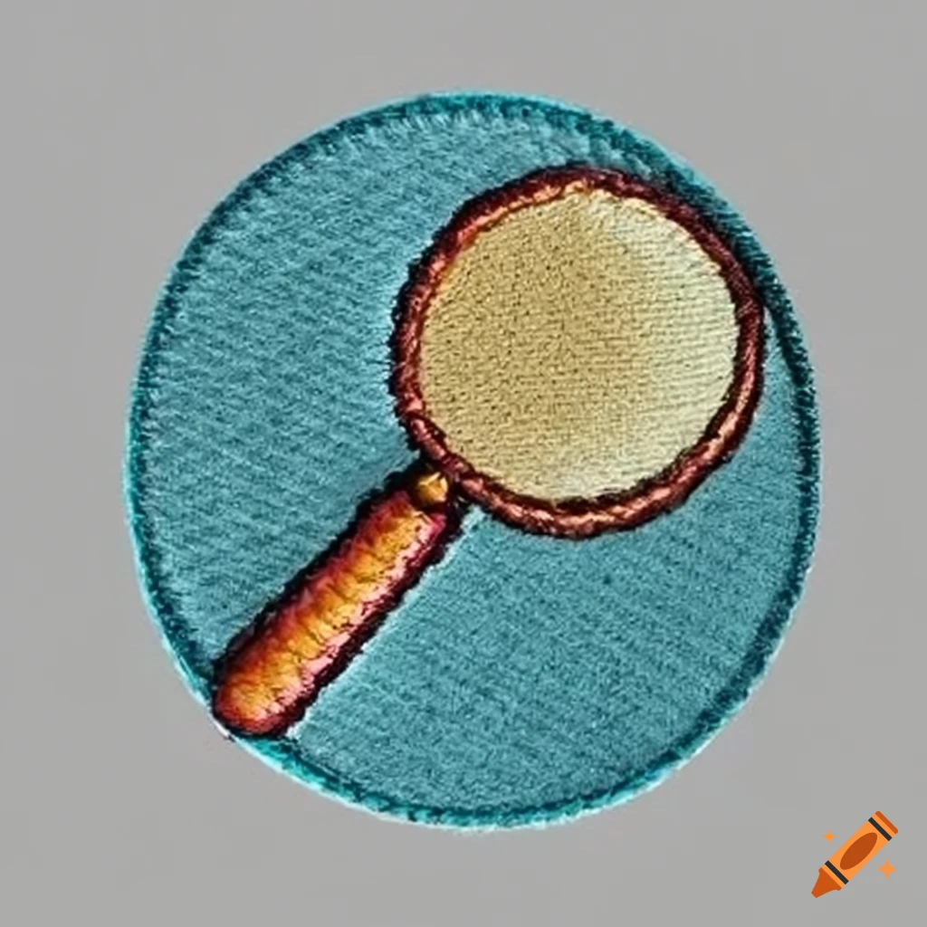 Embroidered magnifying glass badge inside a circle on Craiyon