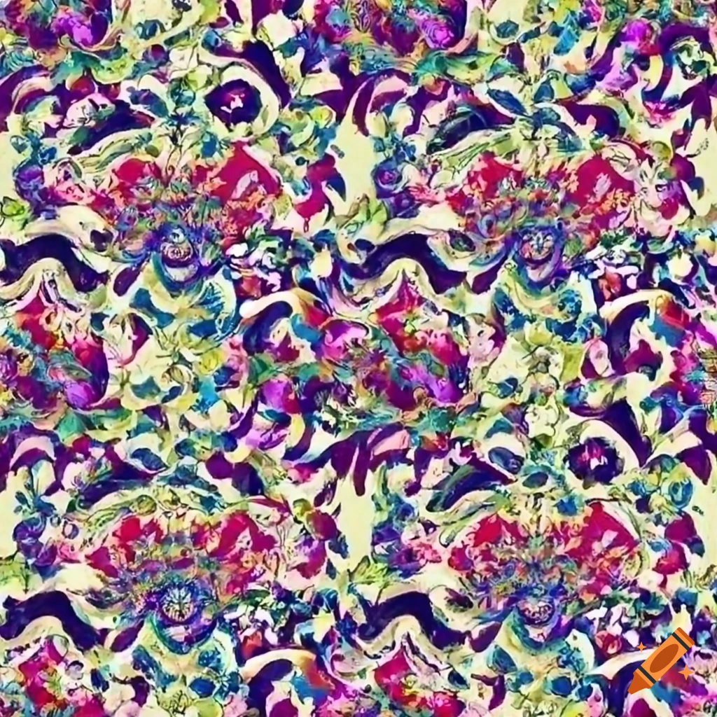 Intricate asymmetrical colorful floral nouveau pattern on Craiyon