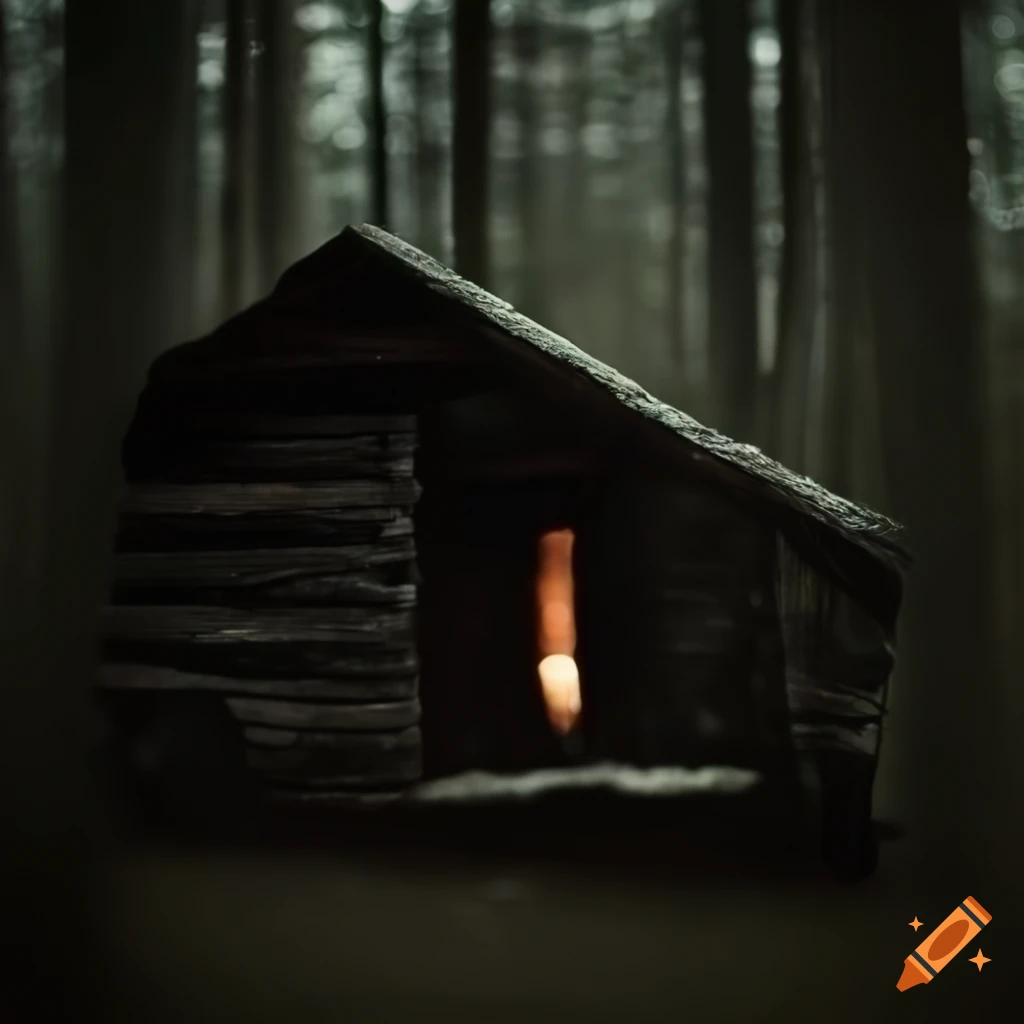 Spooky dark cabin in the woods with bokeh effect on Craiyon