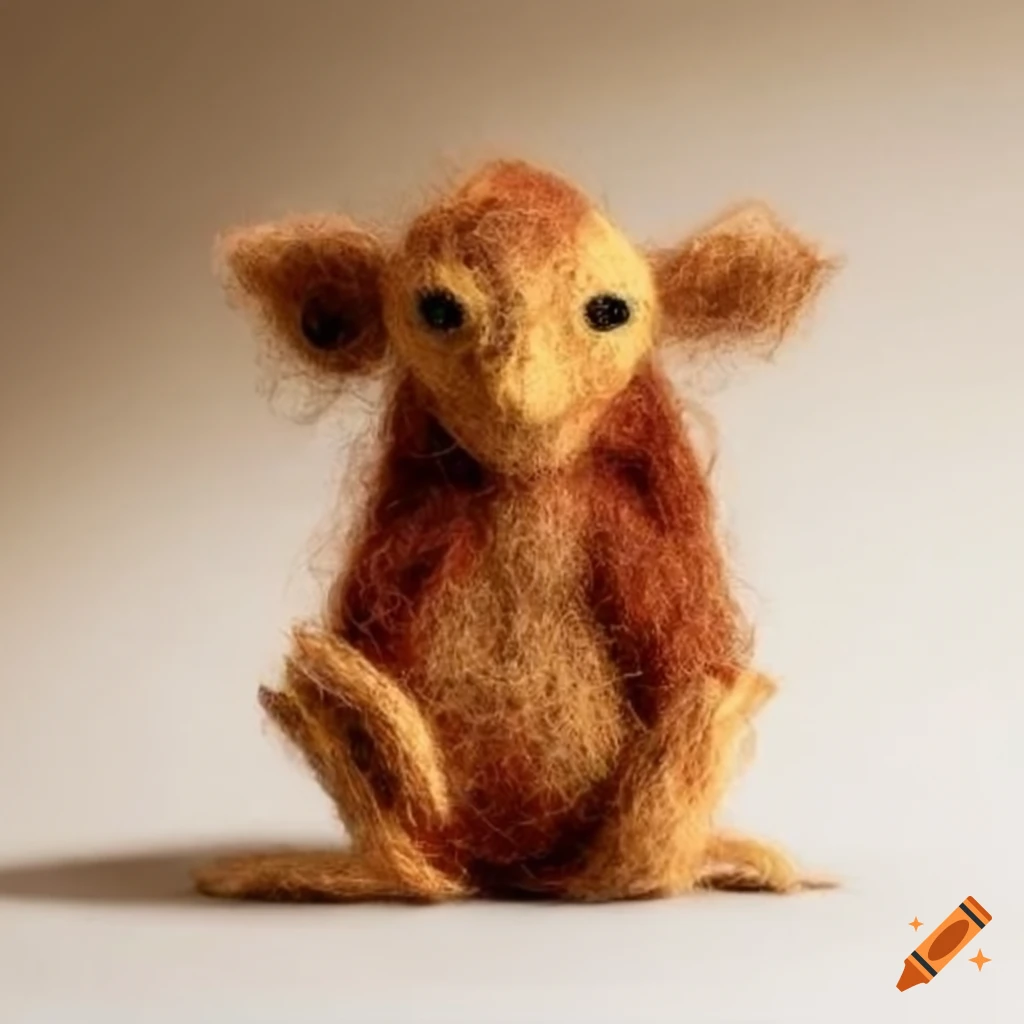Creatures made of felted wool in unique clothing with textured ...