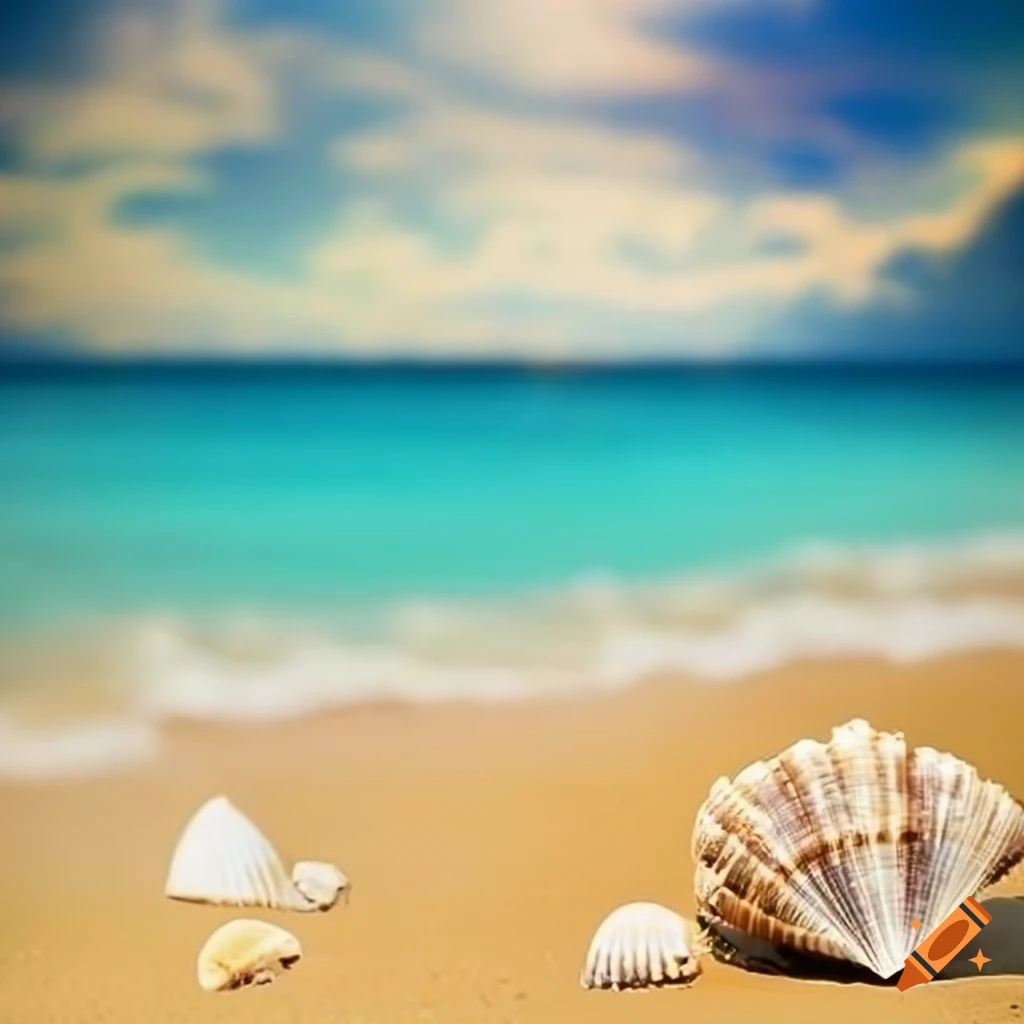 Beach with sea shells in digital art on Craiyon