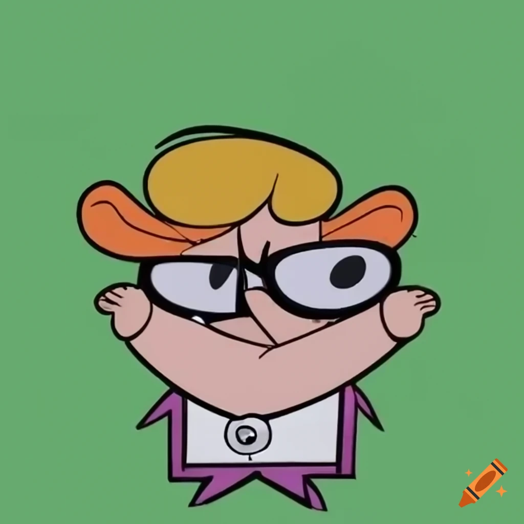 Dexter cartoon in front of a green screen on Craiyon