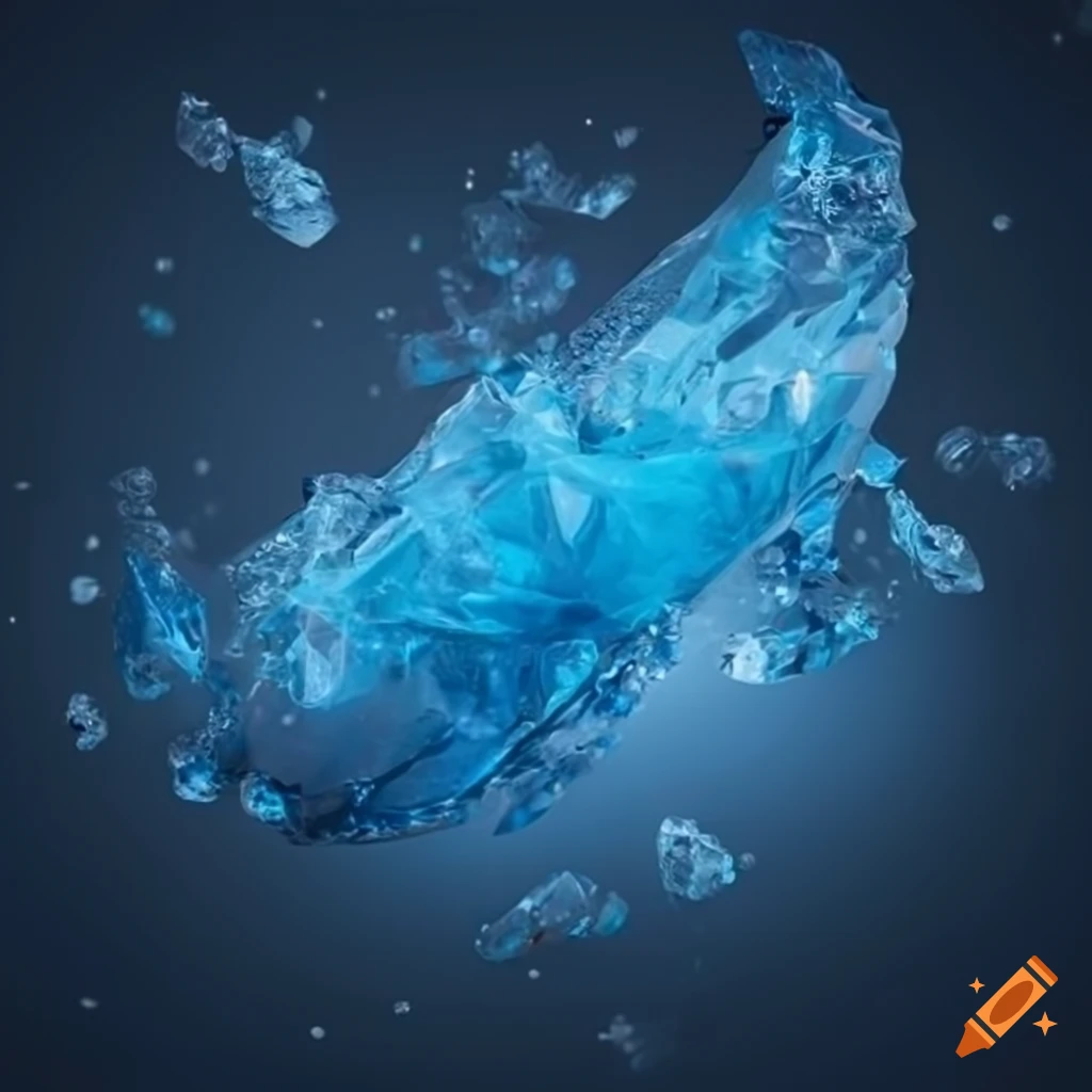Long blue crystal floating on a frozen gray background on Craiyon