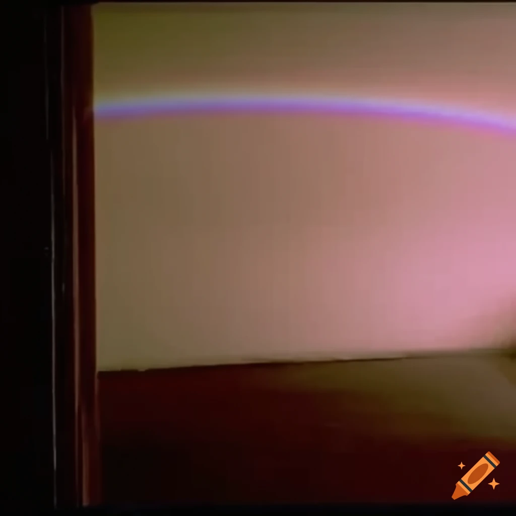 Liminal spaces with rainbow over a beige house in 2003, vhs aesthetic ...