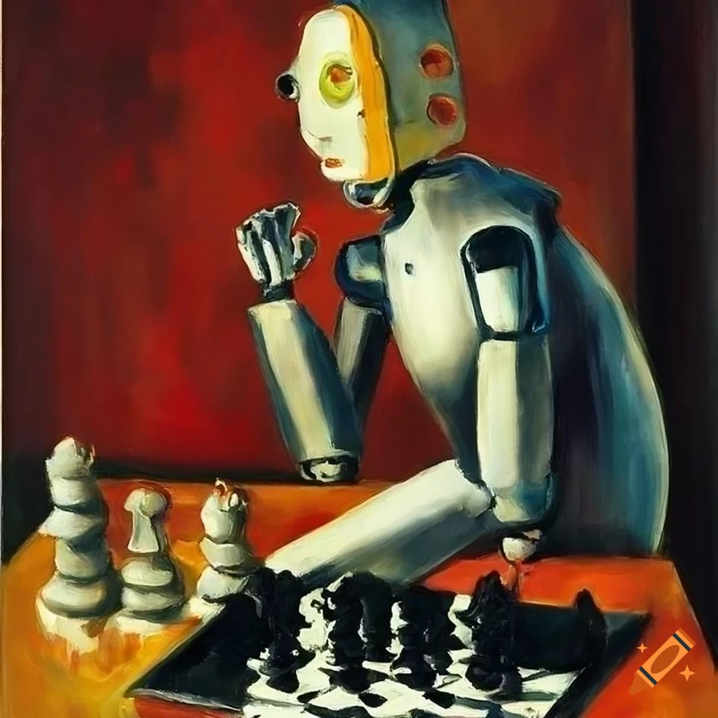 Matisse's oil painting of a humanoid robot playing chess on Craiyon