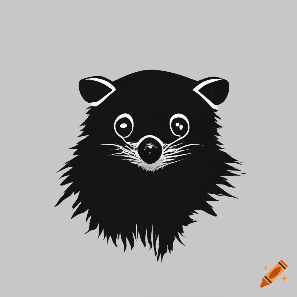 Simple black and white line drawing of a binturong on Craiyon