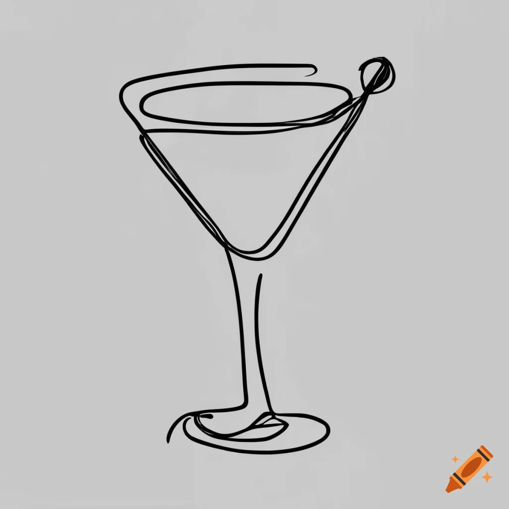 Continuous line drawing of a martini glass on white background on Craiyon
