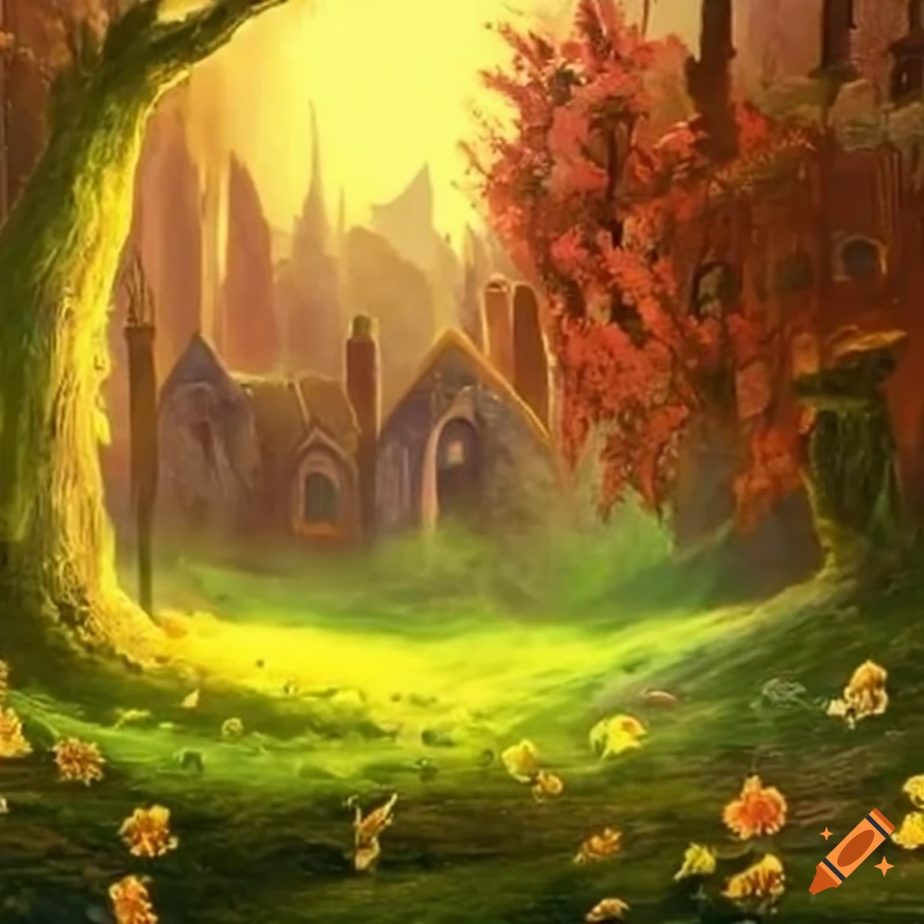 Spring fantasy illustration with vibrant colors and whimsical elements ...