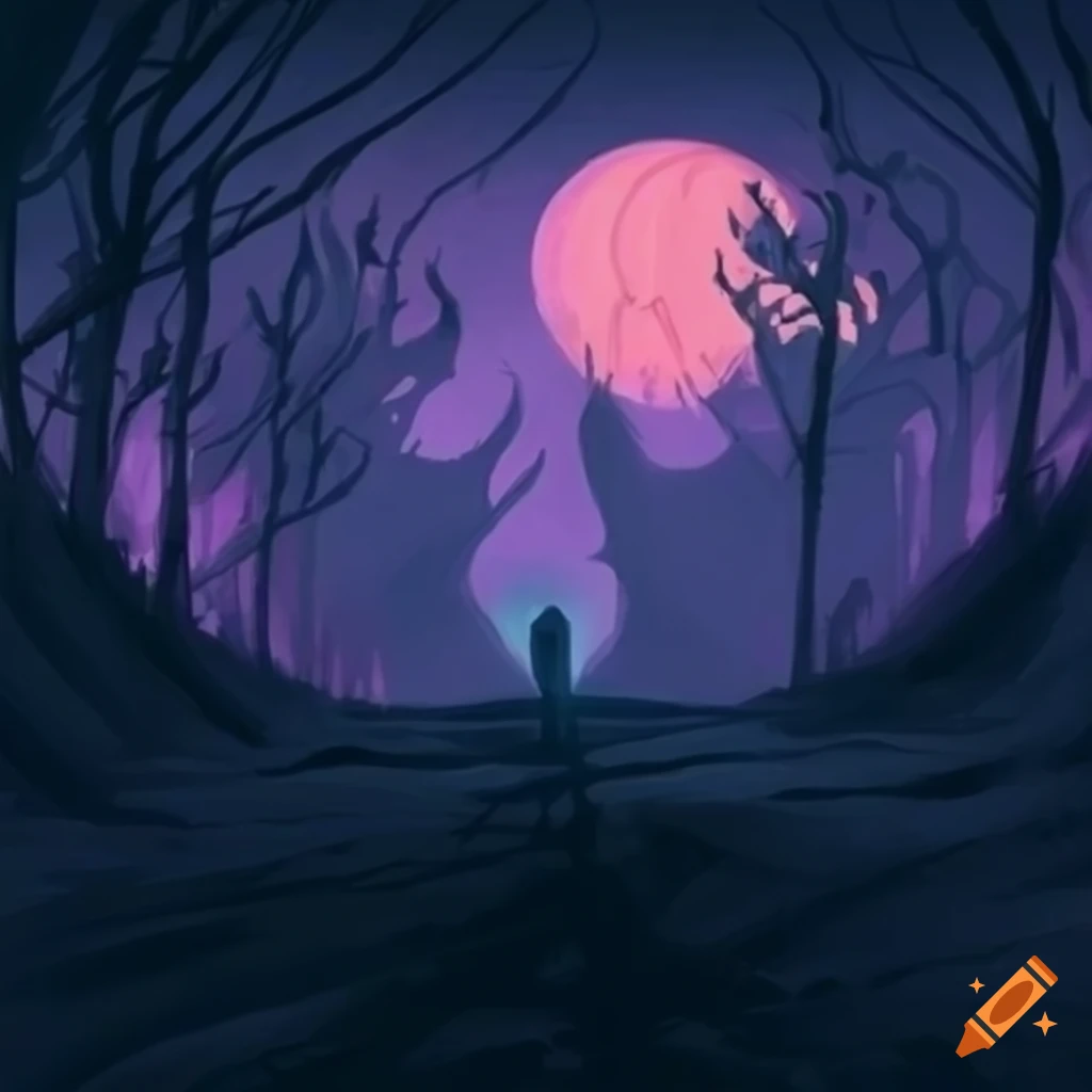 Dark haunted road in a fantasy setting on Craiyon