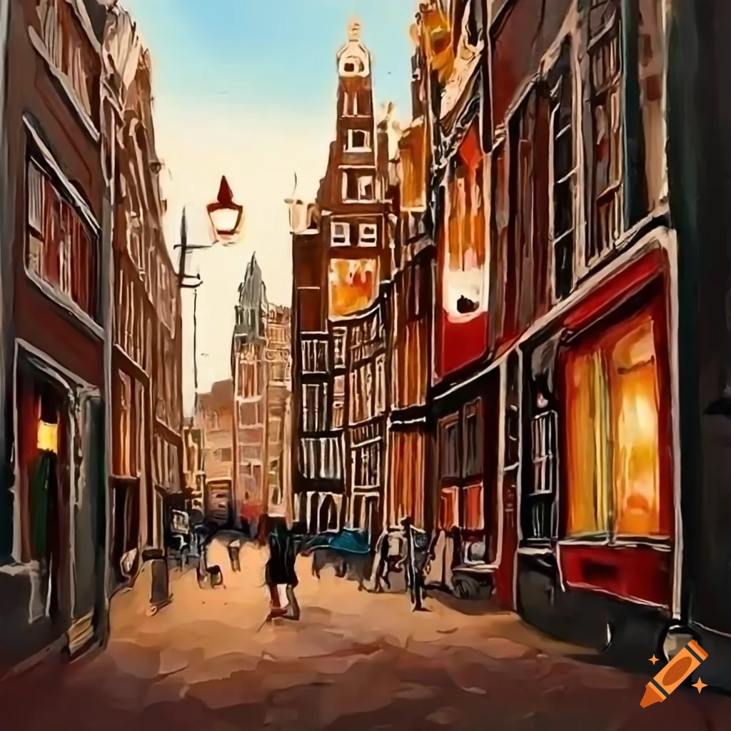 Intricate and detailed drawing of the streets of amsterdam on Craiyon